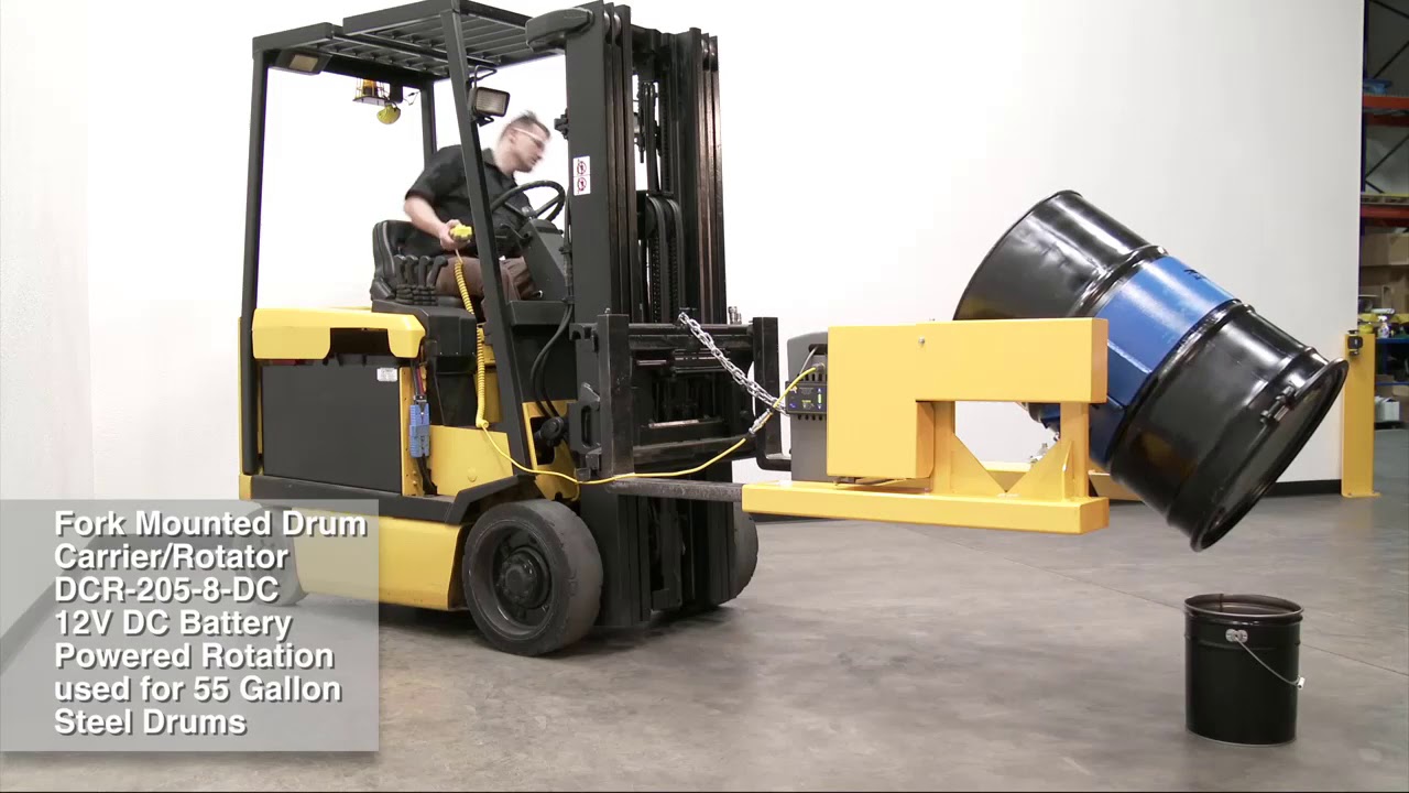 Fork Mounted Drum Carrier Rotator DCR-205-8-DC - YouTube