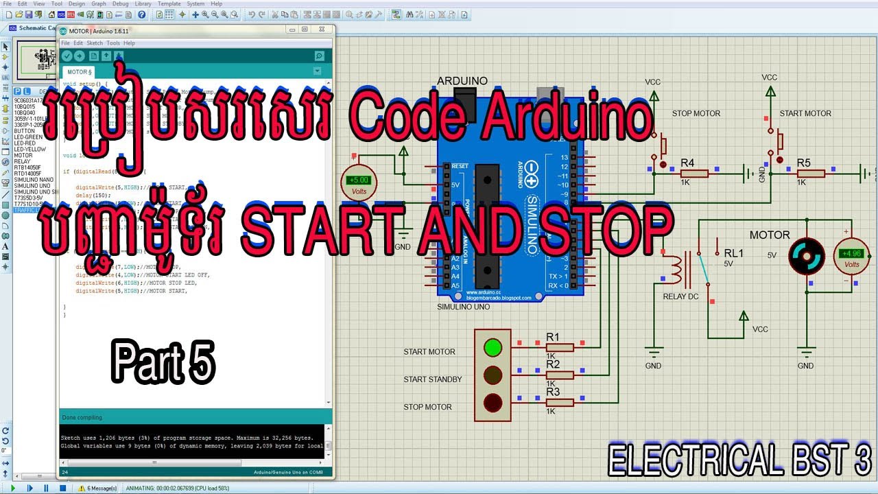 How to write Code Arduino Control motor START & STOP on Protues ...