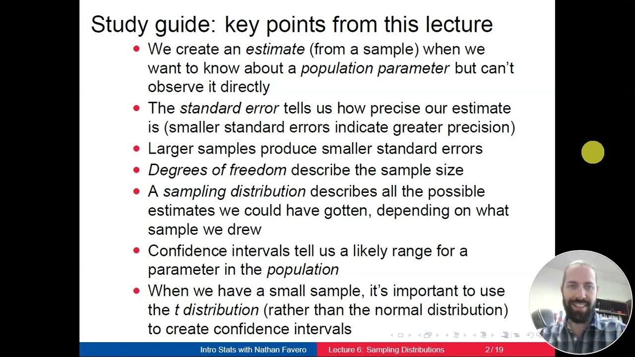 Lecture 6, Part 1 (of 2) - Sampling Distributions - YouTube