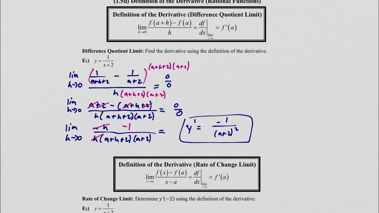 1.5d (Definition of the Derivative - Rational Functions) - YouTube