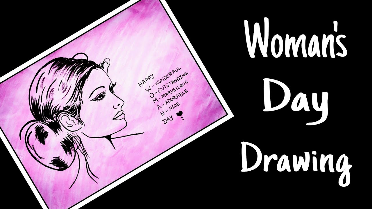 International Women's Day Drawing | Oil Pastel Drawing | Line Art | How ...