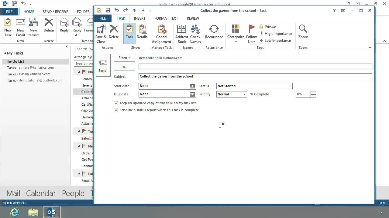 Microsoft Office Outlook 2013: Assigning a Task | K Alliance - YouTube