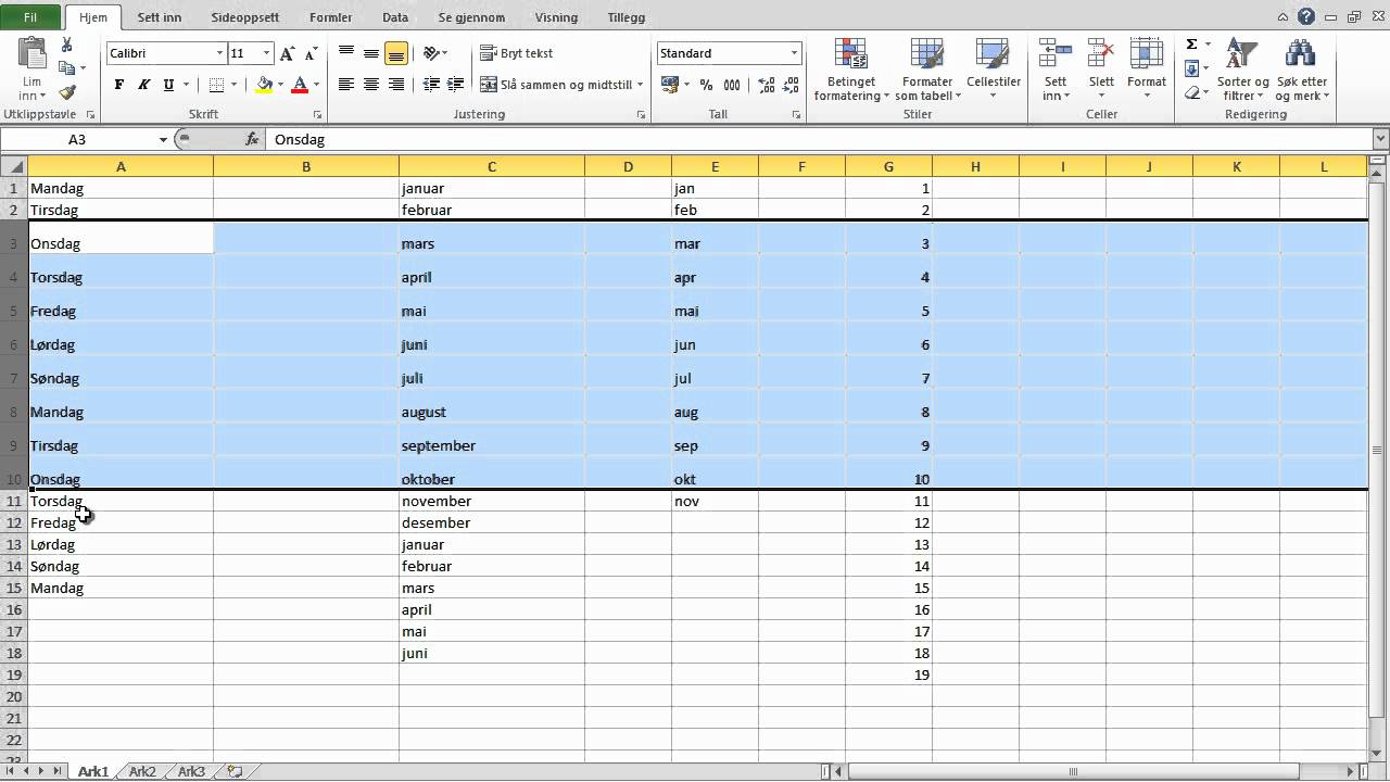 Excel - sette inn og justere rader og kolonner - YouTube