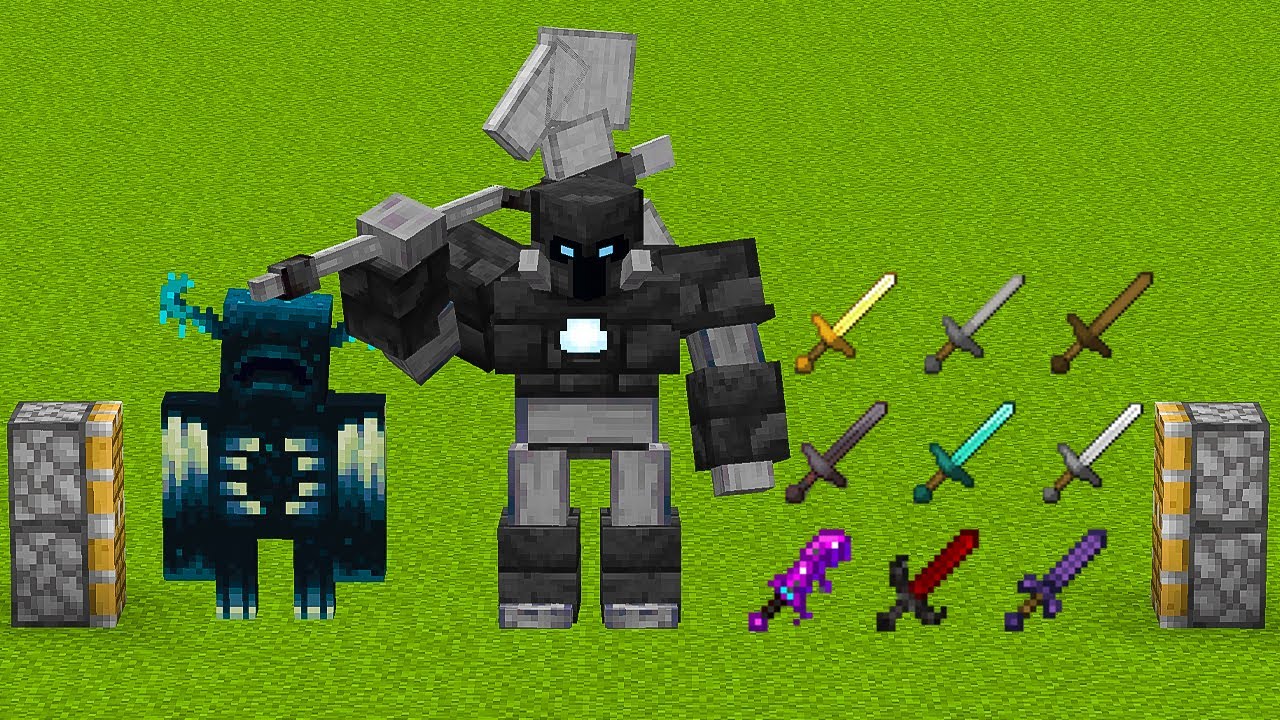 30 warden + 30 guardian + all swords combined in minecraft - YouTube