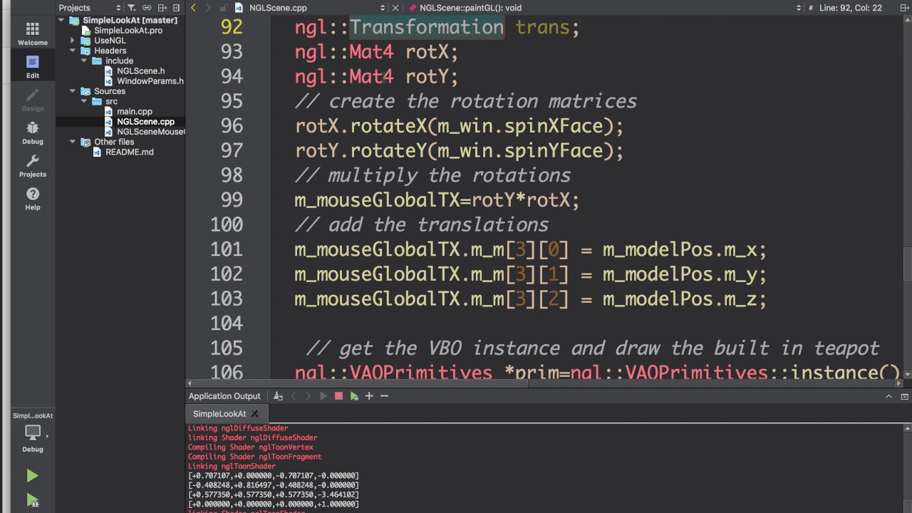 using ngl::lookAt and ngl::perspective - YouTube