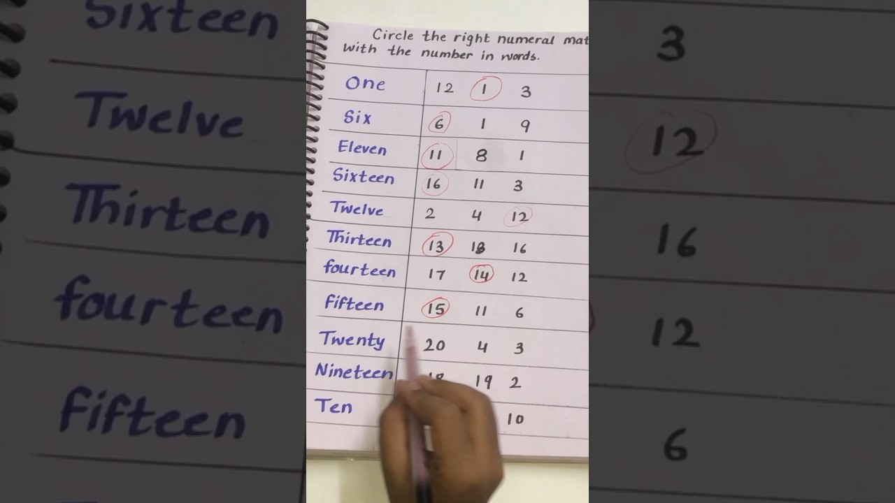 Circle the right numeral || matching number with words || cardinal ...