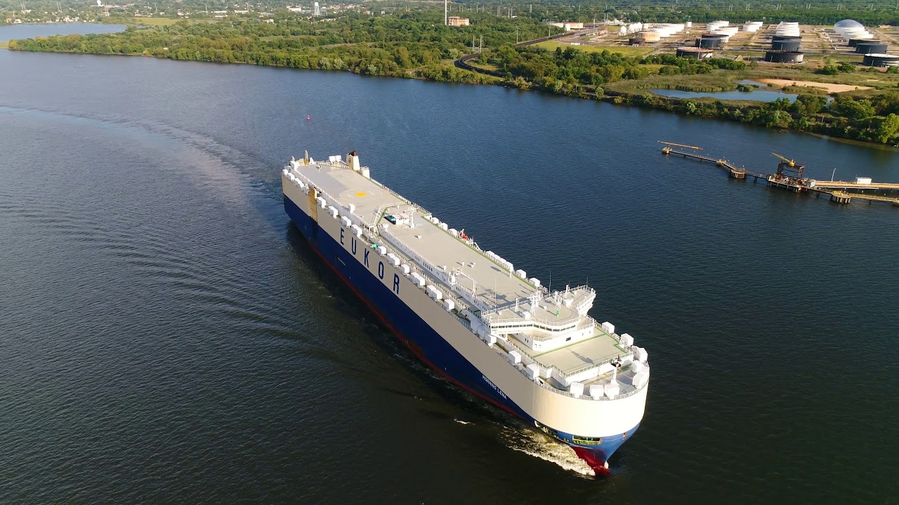 Aerial View of Vehicle Carrier Morning Lena Leaving Port of ...