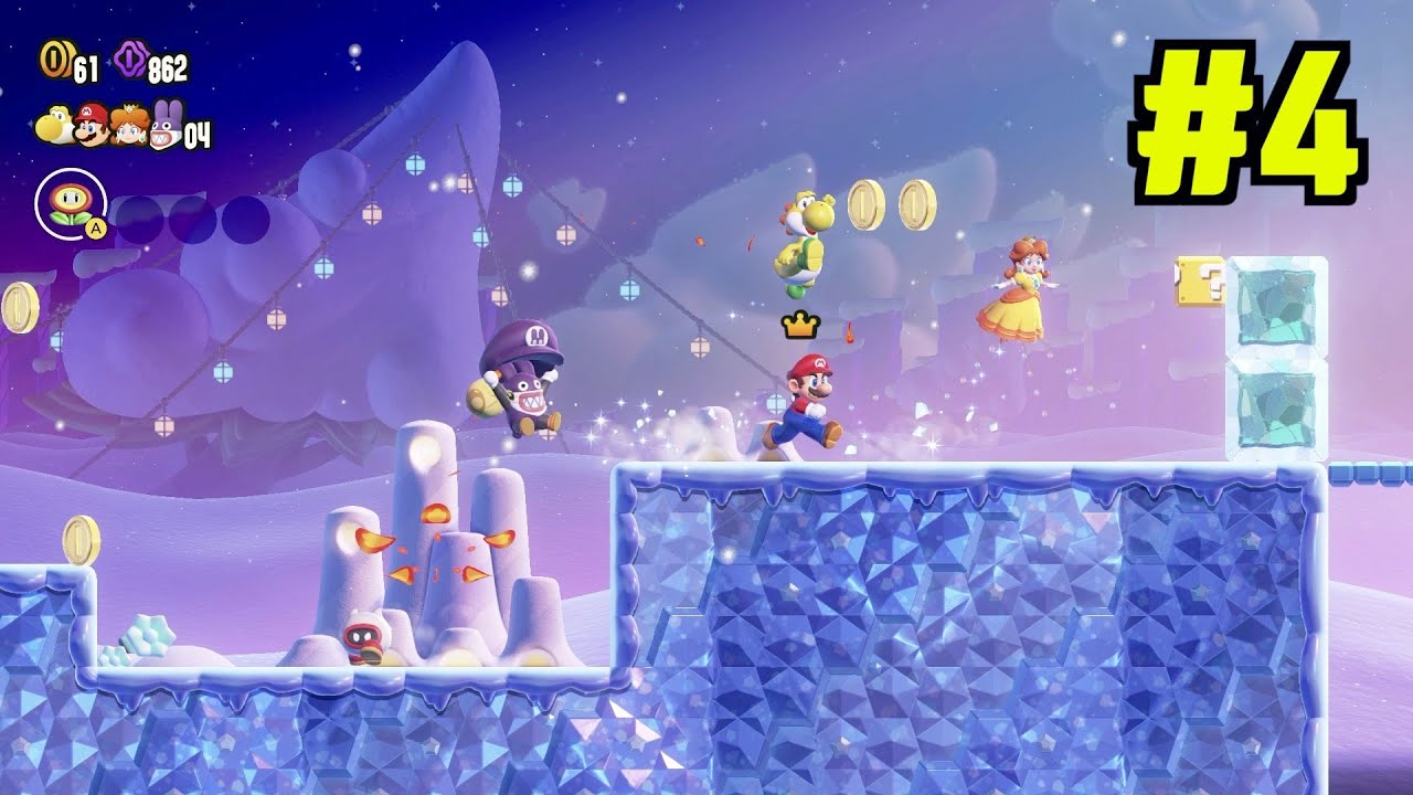 Super Mario Bros Wonder (4 players co-op) : World2 Fluff-Puff Peaks ...