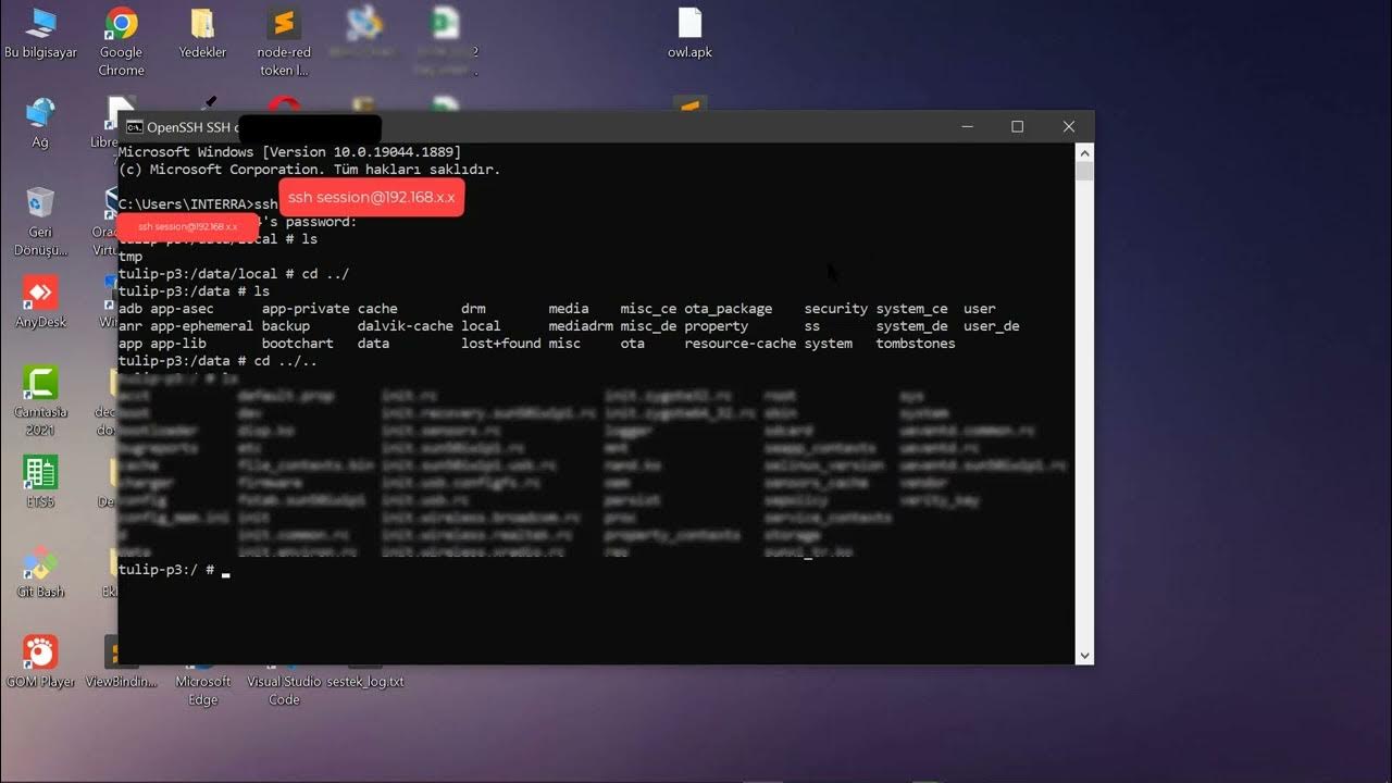 Connecting to the device via ssh with 2 different methods. (Android ...