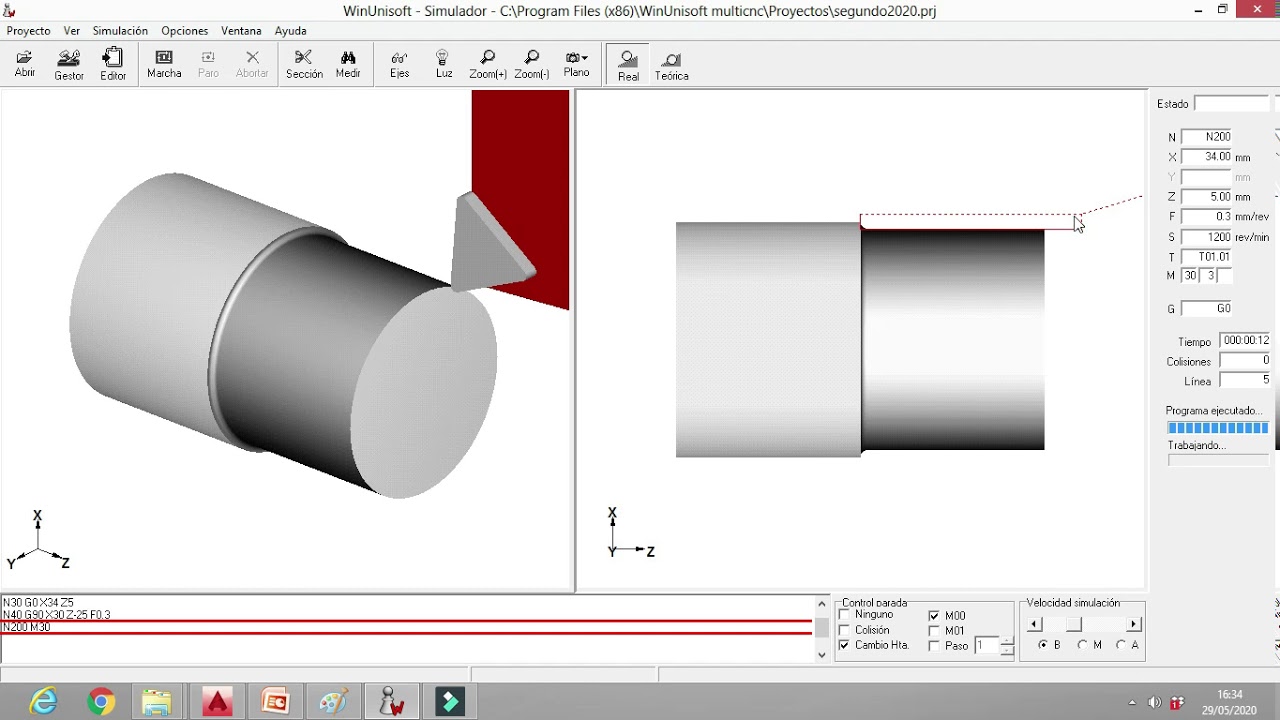 WinUnisoft Tutorial 2 ciclo de cilindrado recto G90 - YouTube