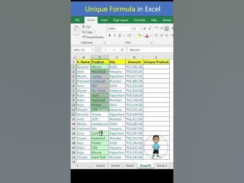 Unique Formula in Excel #excel #exceltips #exceltutorial #msexcel #microsoftexcel #googlesheets ...