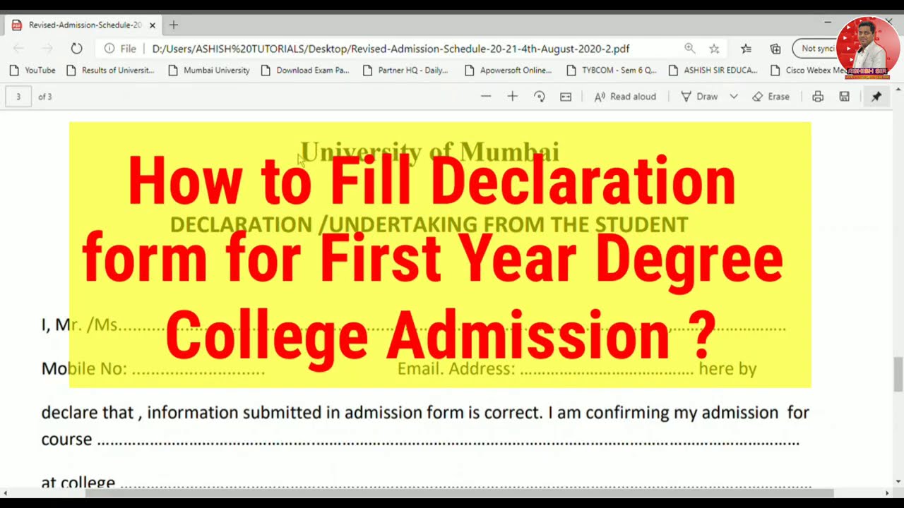 How to fill Declaration form for First Year Degree Admission in College ...
