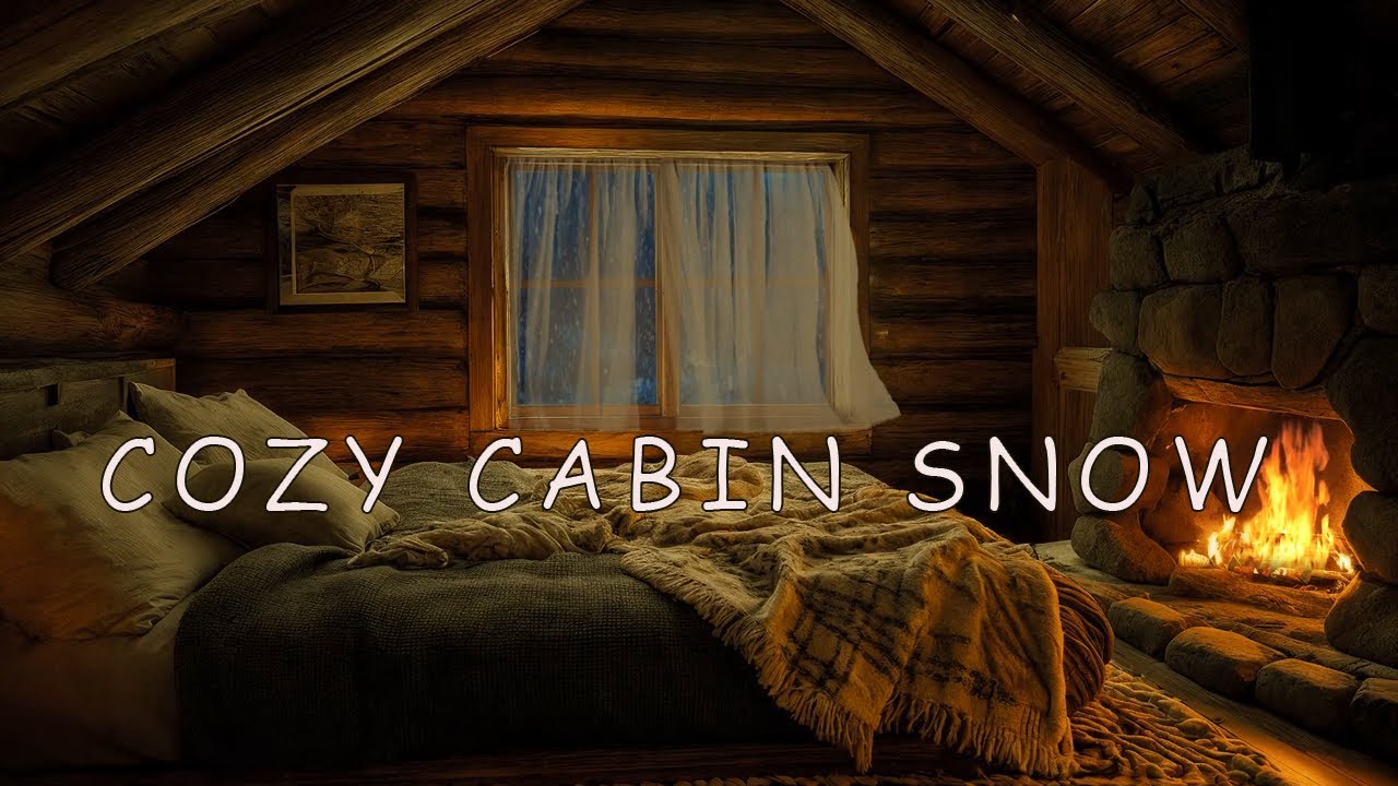 NO ADS | Winter Cabin in the Snow | Fireplace Sounds & Gentle Blizzard ...