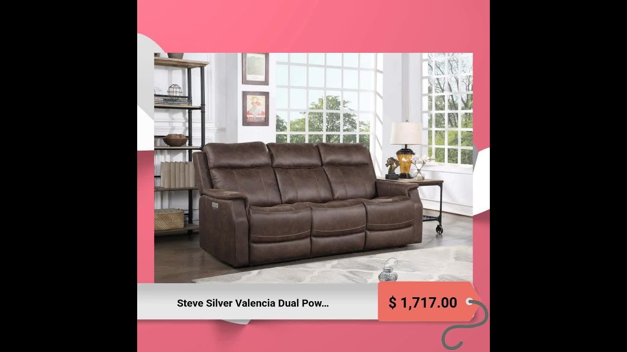 Steve Silver Valencia Dual Power Reclining Sofa With Walnut Finish ...