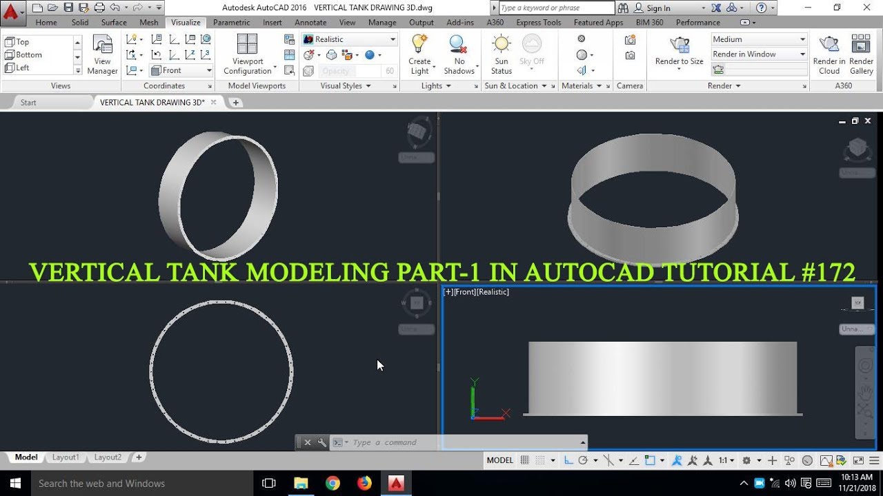 VERTICAL TANK 3D MODELING PART-1 IN AUTO CAD TUTORIAL #172 - YouTube