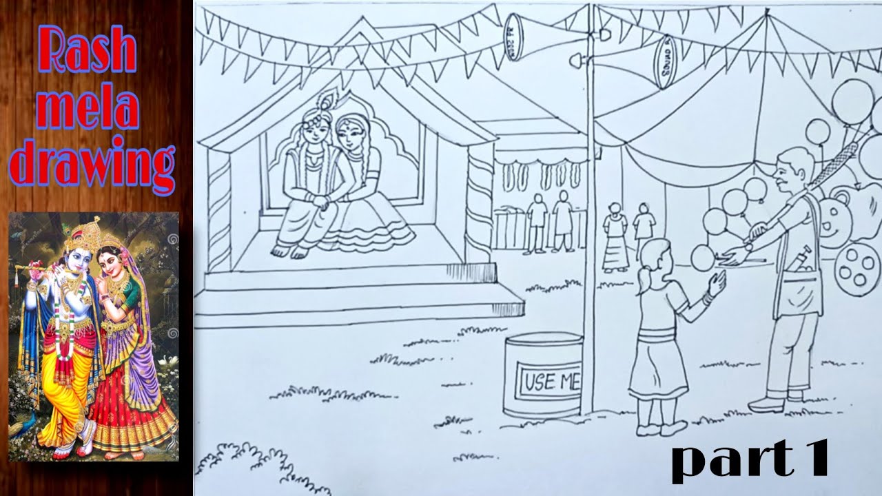 Rash mela drawing/Rash festival drawing/very easy lord Krishna Radhe ...
