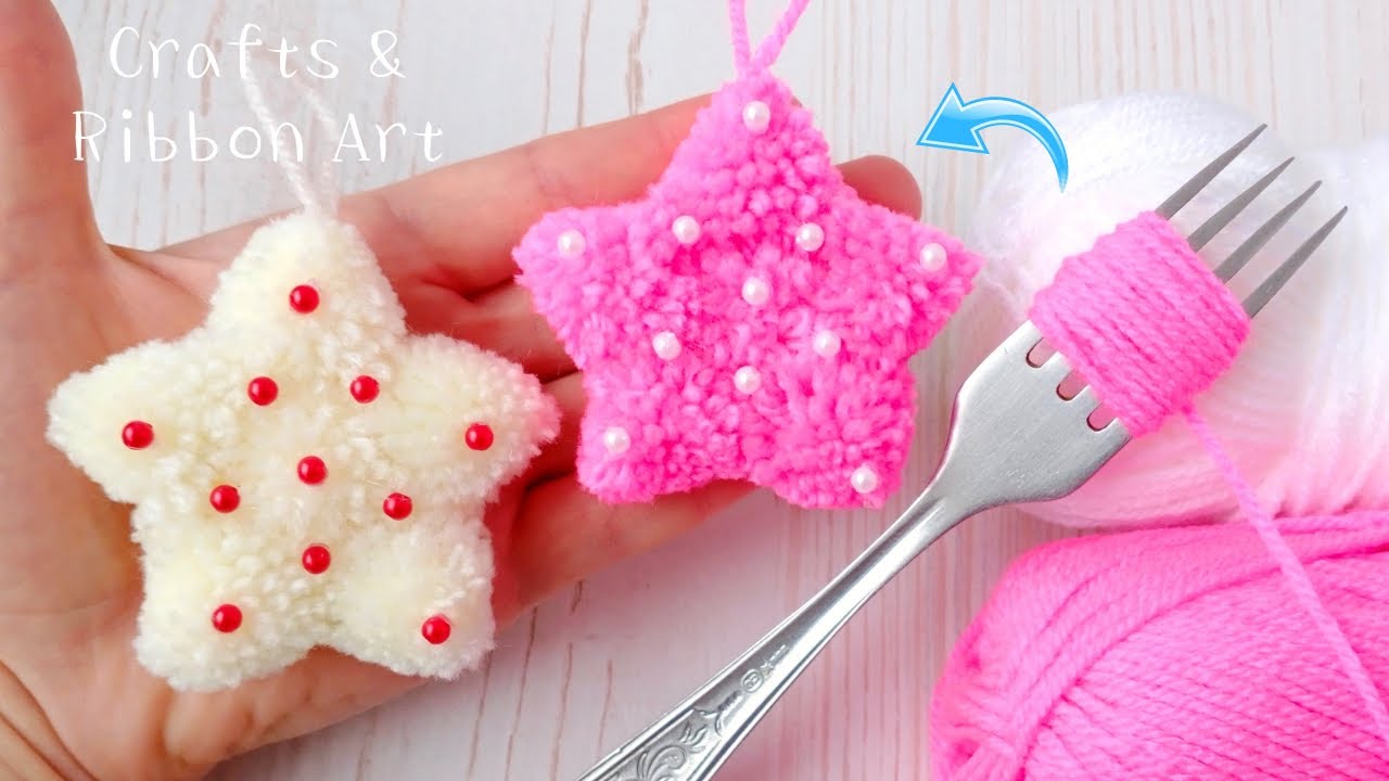 Super Easy Pom Pom Star Making Idea with Fork -DIY Woolen Crafts ...