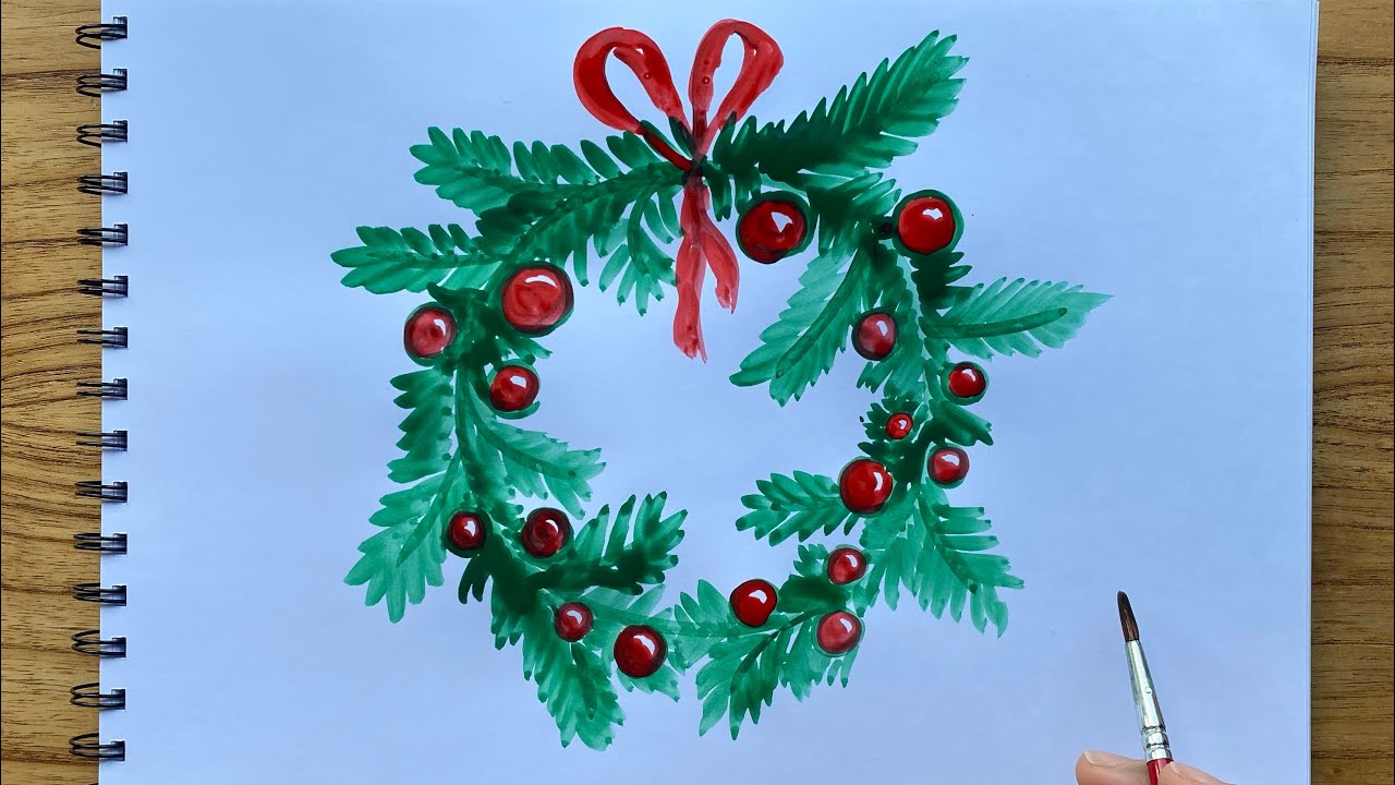 Как нарисовать НОВОГОДНИЙ ВЕНОК - YouTube