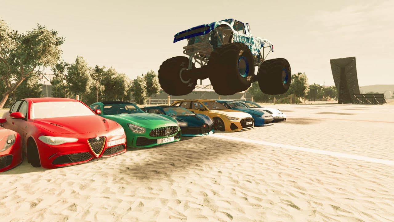 Monster Jam Long Jump, Bigfoot Crash Cars, Monster Truck Crazy Driver ...