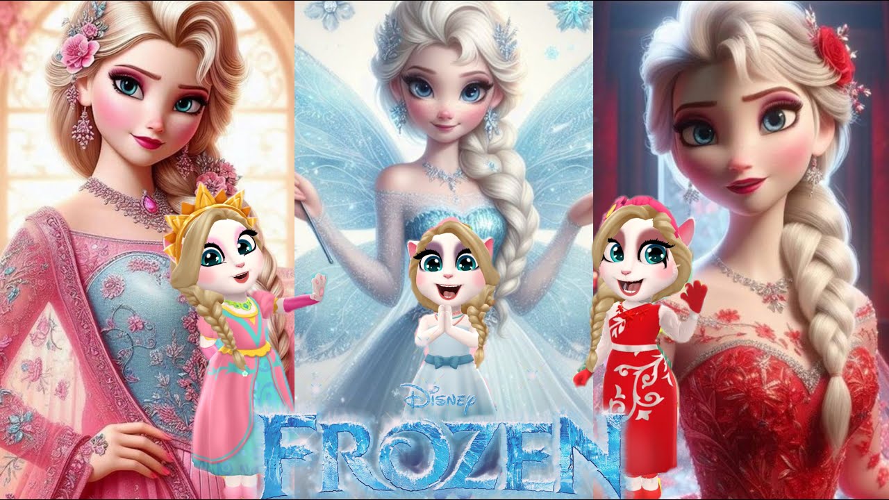My talking Angela 2 || Frozen || Pink Vs Blue Vs Red Elsa || cosplay ...