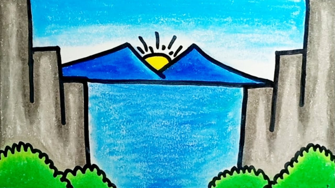 How To Draw Easy Scenery |How To Draw Mountain,Cliff And Lake Scenery ...