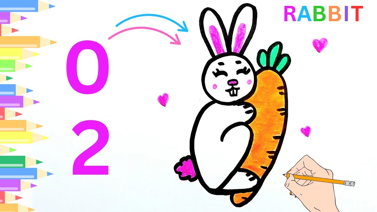 how to draw RABBIT with CARROT step by step easy| drawing RABBIT with ...