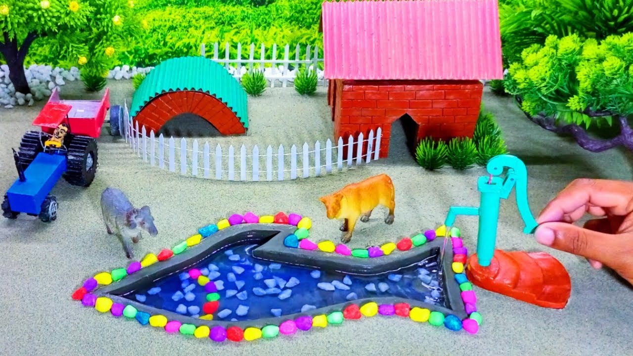 DIY mini Farm Diorama with Rectangular lake | House cow | Mini hand ...
