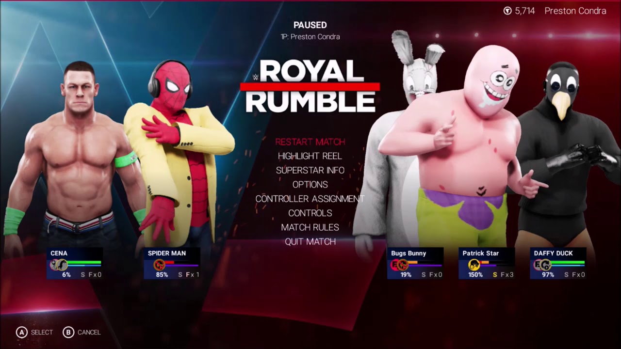 Cartoon Royal Rumble Match - Bugs Bunny, Spongebob, Elmo, Pikachu - WWE ...