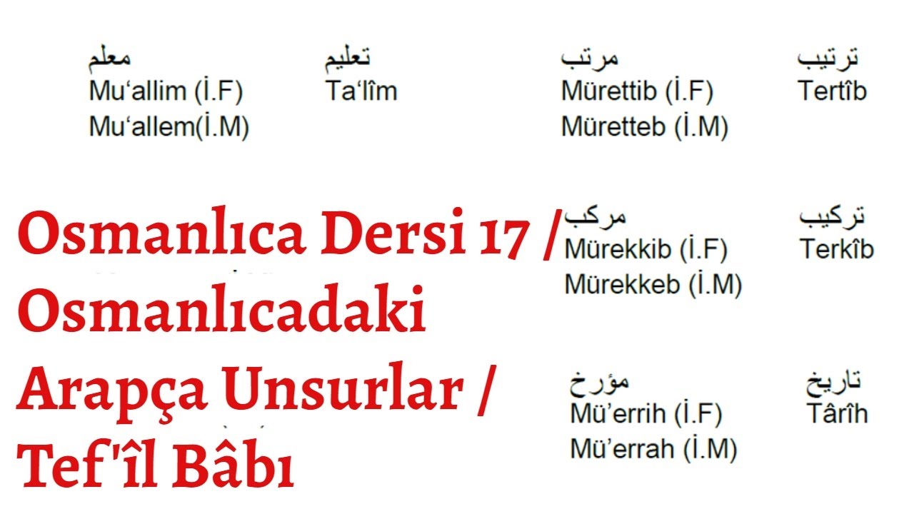 Osmanlıca Dersi 17 / Osmanlıcadaki Arapça Unsurlar / Tef'îl Bâbı - YouTube