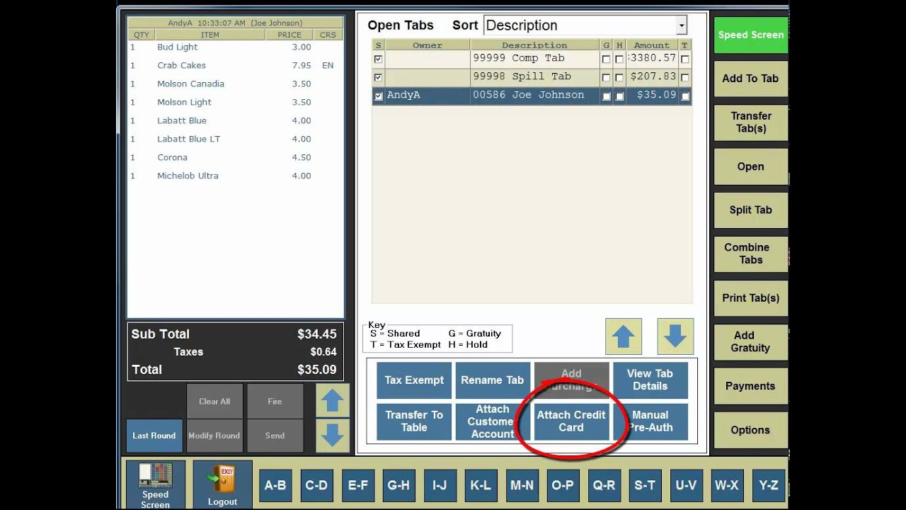 2TouchPOS Attaching Credit Cards to Tabs - YouTube