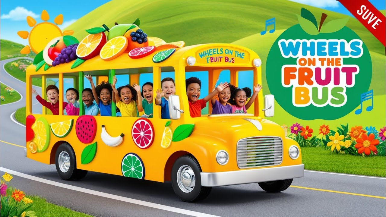 "🚌🎶 Wheels on the Fruit Bus Song! | Fun Nursery Rhymes for Kids 🎉🍌 ...