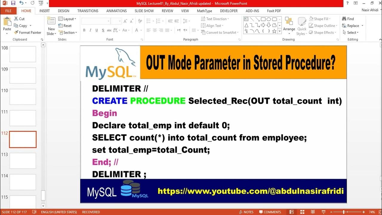 Lecture-xx| Stored Procedure in MySQL in Pashto with IN| OUT Mode in Parameters - YouTube