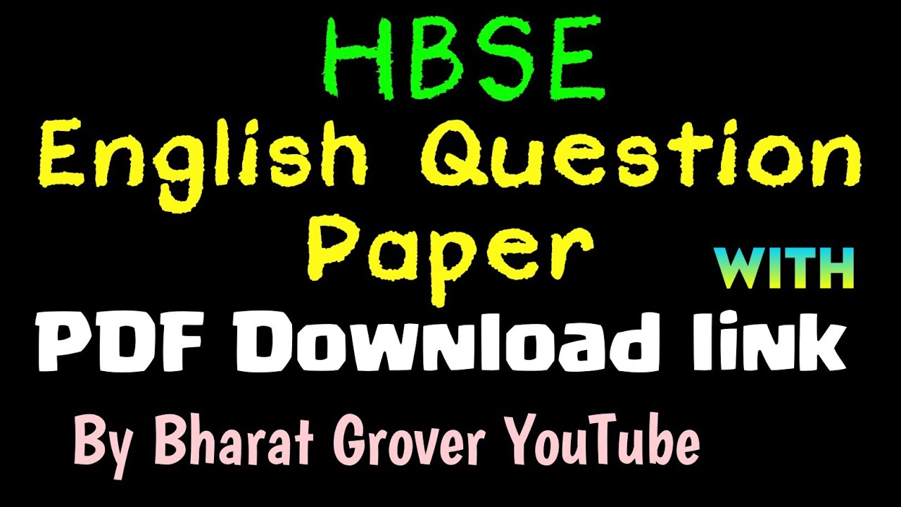 9th Class Hbse English Question Paper 2020 YouTube 9th-class-hbse-english-question-paper-2020-youtube