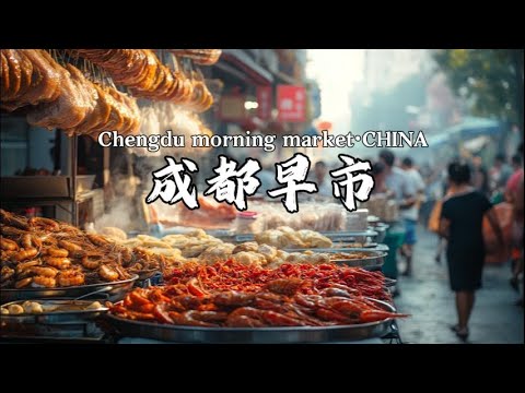 成都早市，吊炉烤鸭/麻辣小龙虾/土耳其烤饼/各色小笼包/无刺烤鱼/豆干/北方锅盔等，成都街头美食，Chengdu morning market ...
