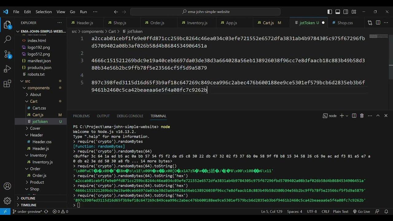 node random crypto 64 bytes hex string for jwt react.js JavaScript jwt ...