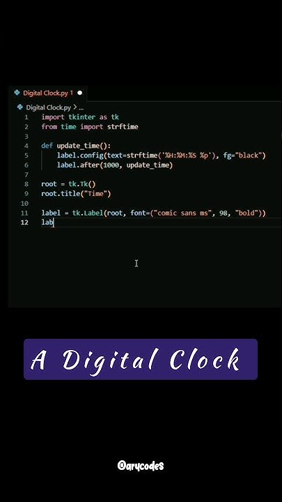 Digital Clock in Python | AryCodes #coding #programming #code - YouTube