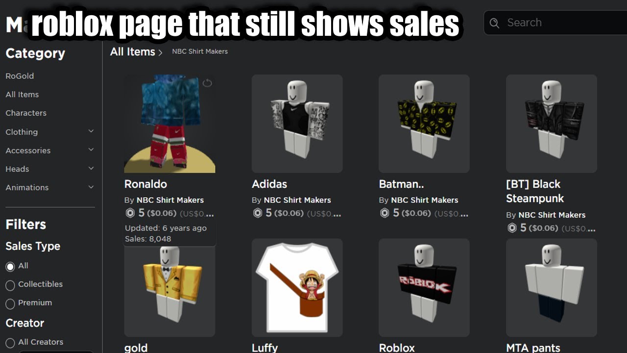 weird roblox bug where a certain page still shows sales - YouTube