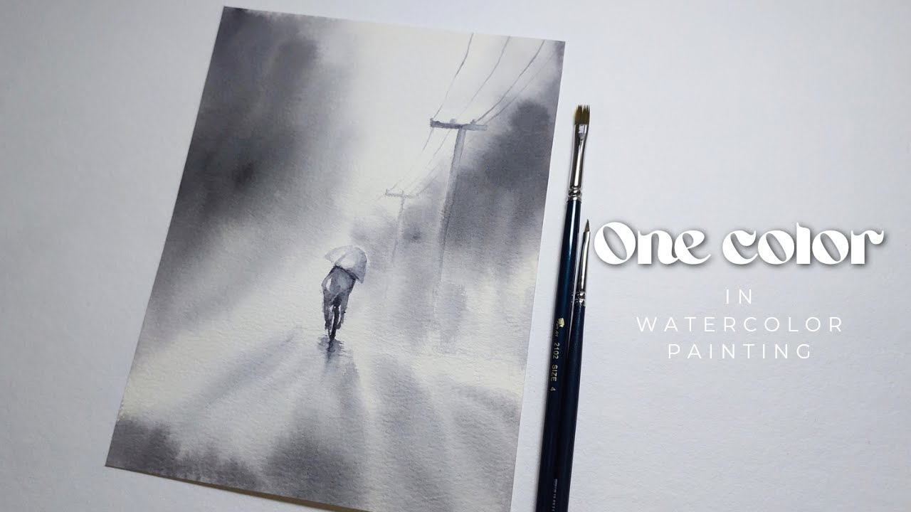 Easy watercolor painting with one color | easy technique for beginners ...