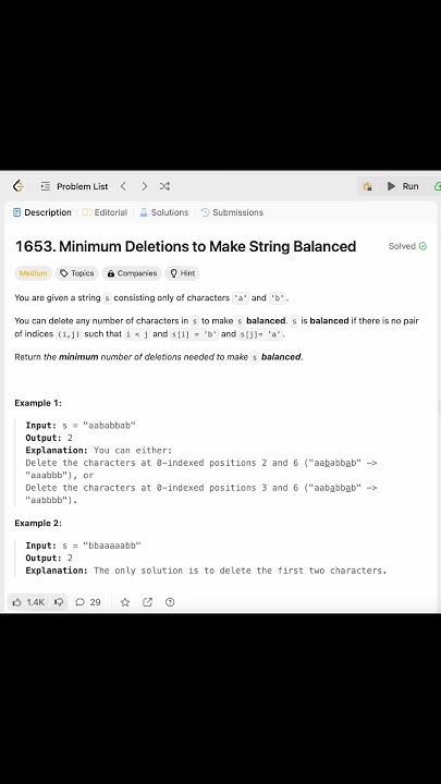 1653 Minimum Deletions To Make String Balancedstep By Step Solution 2448