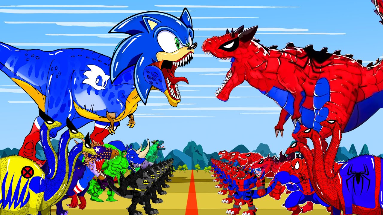 ONE RED SPIDERMAN T-REX VS SONIC DINOSAURS I-REX, VENOM: Super Hero ...