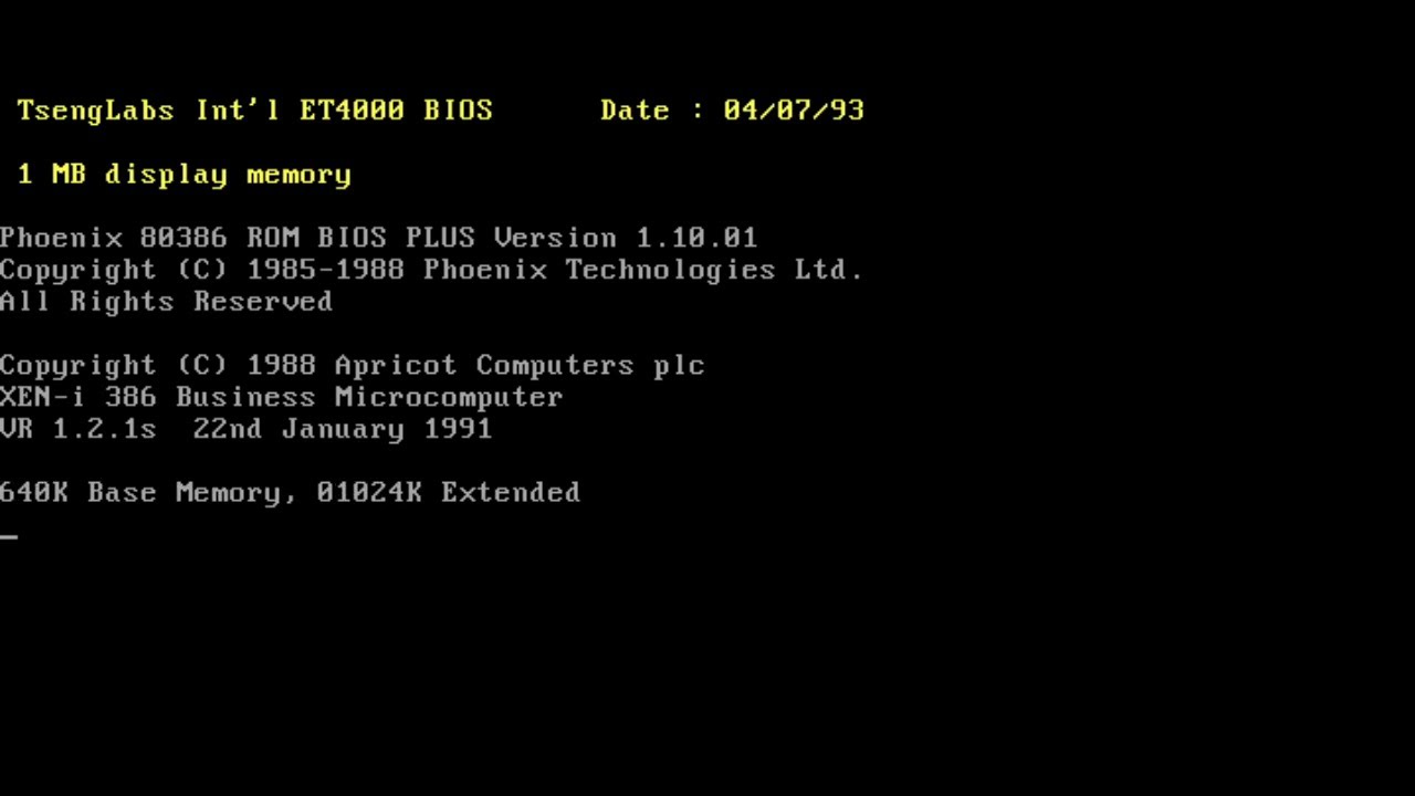Apricot XEN-i 386 (Leopard Motherboard (BIOS v1.2.1s)) - YouTube