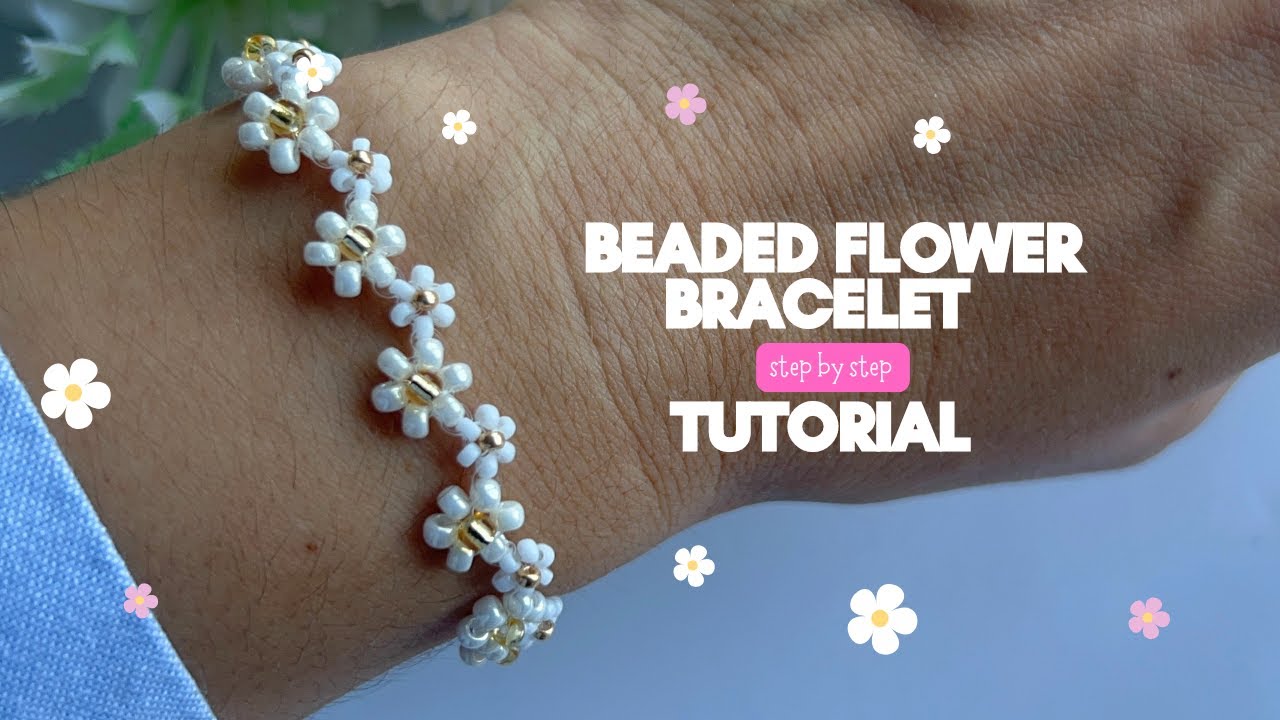 beaded flower bracelet tutorial, easy beaded bracelet tutorial - YouTube