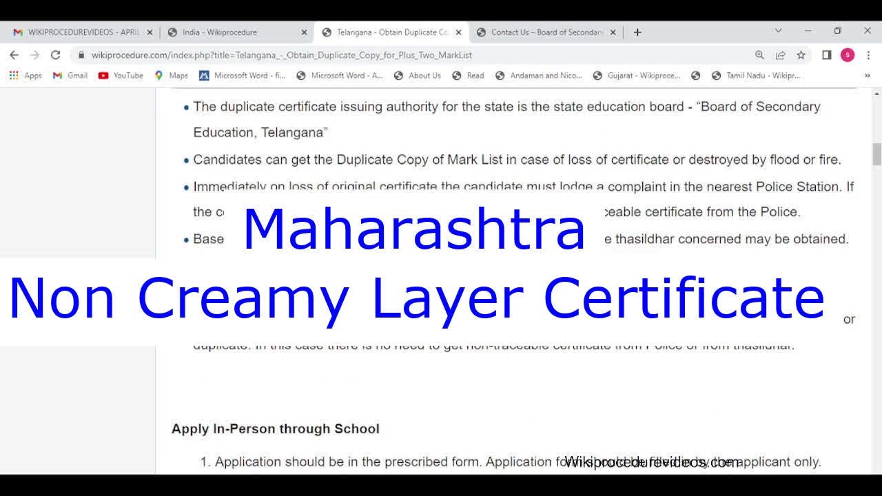 Maharashtra - Apply for Non Creamy Layer Certificate OBCs family with ...