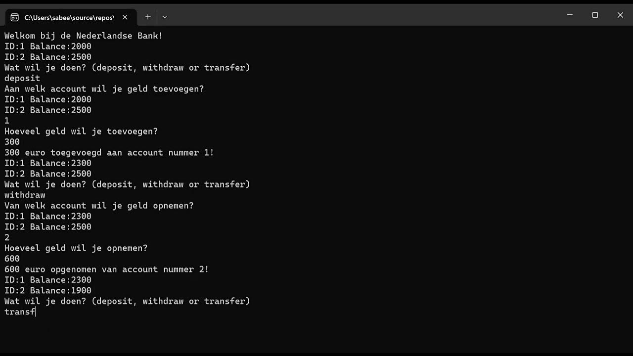 OOP bank account manager in Visual Studio - YouTube