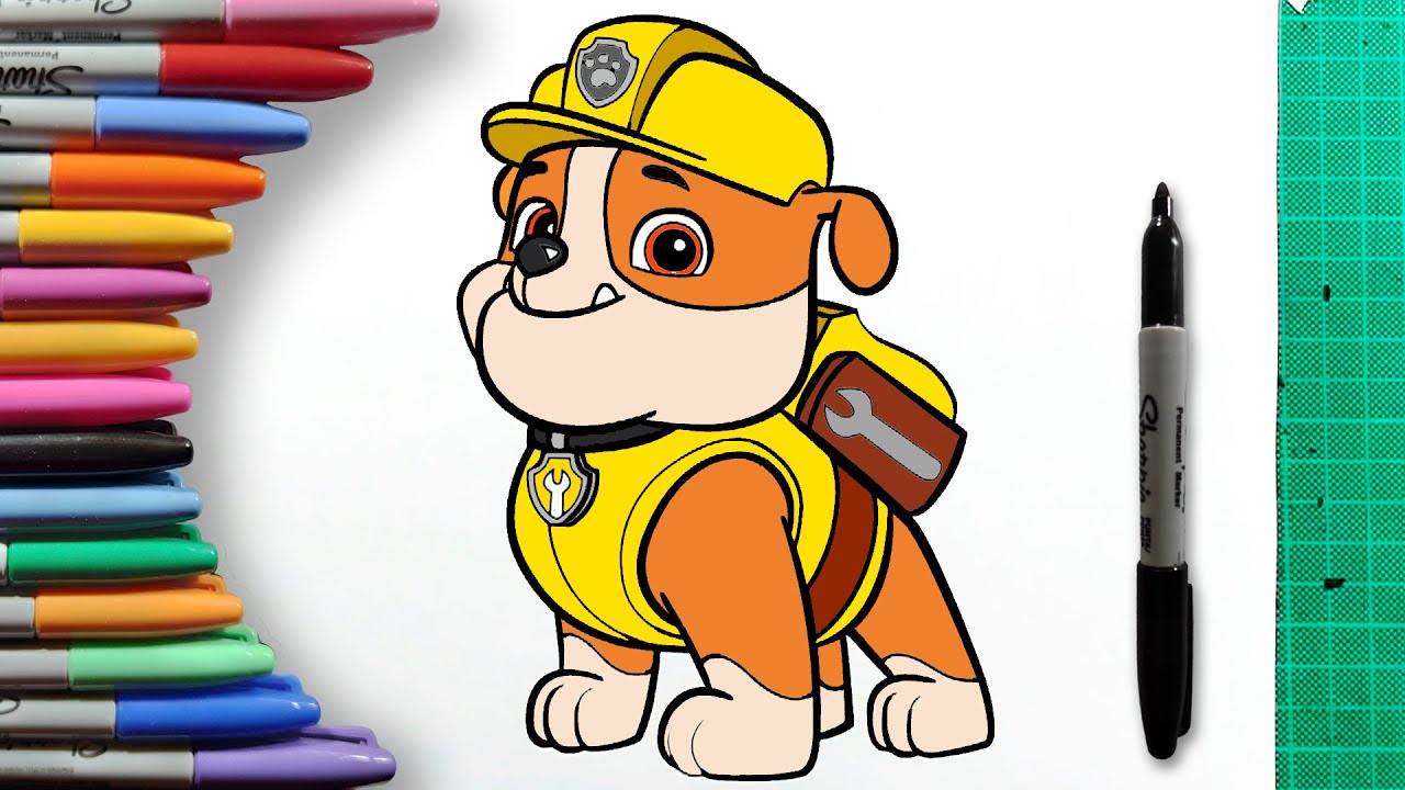 How to Color Rubble from Paw Patrol Step by Step Easy Coloring pages ...