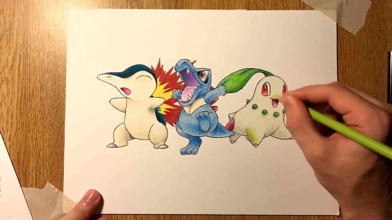 Johto Starting Pokemon Timelapse (POKEMON SPEED DRAWING) - YouTube