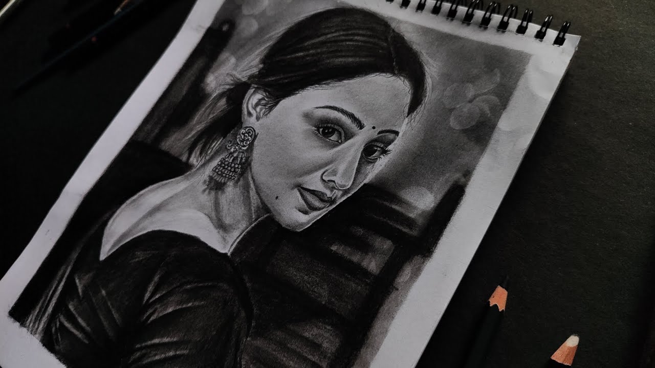 Portrait drawing with line grid method - YouTube