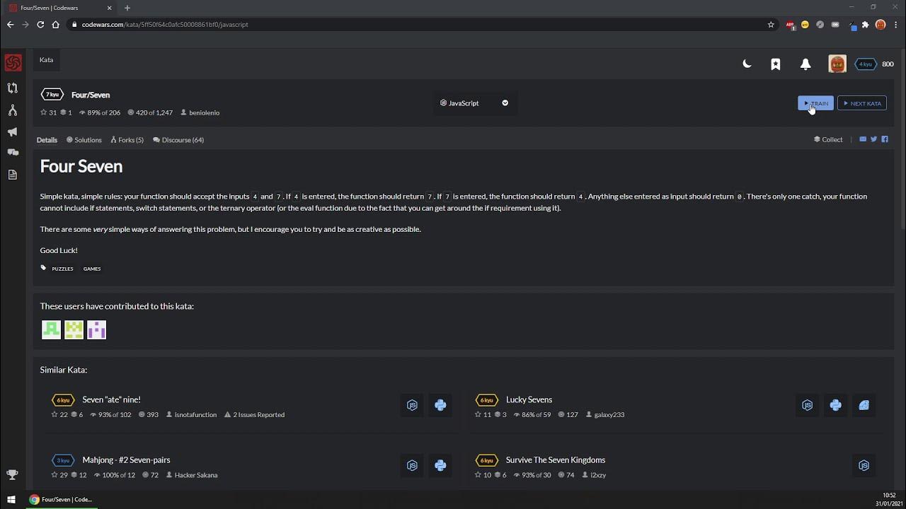 codewars 7 kyu challenge Four/Seven in JavaScript - YouTube
