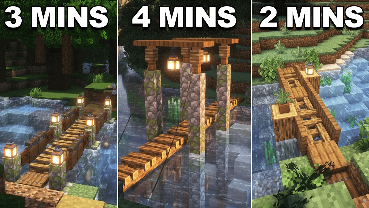Minecraft: 3 Simple Bridges Tutorial - YouTube