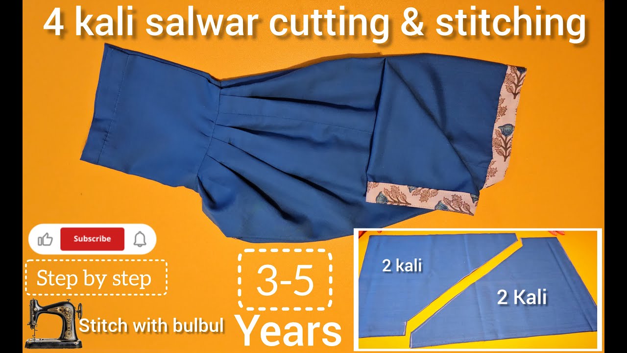 Salwar Cutting and Stitching for Beginners || 4 Kali Salwar Step by ...